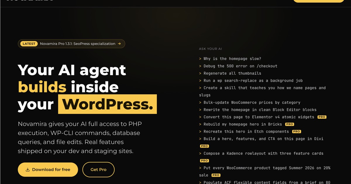 Novamira - Full WordPress access for AI agents | Somi AI